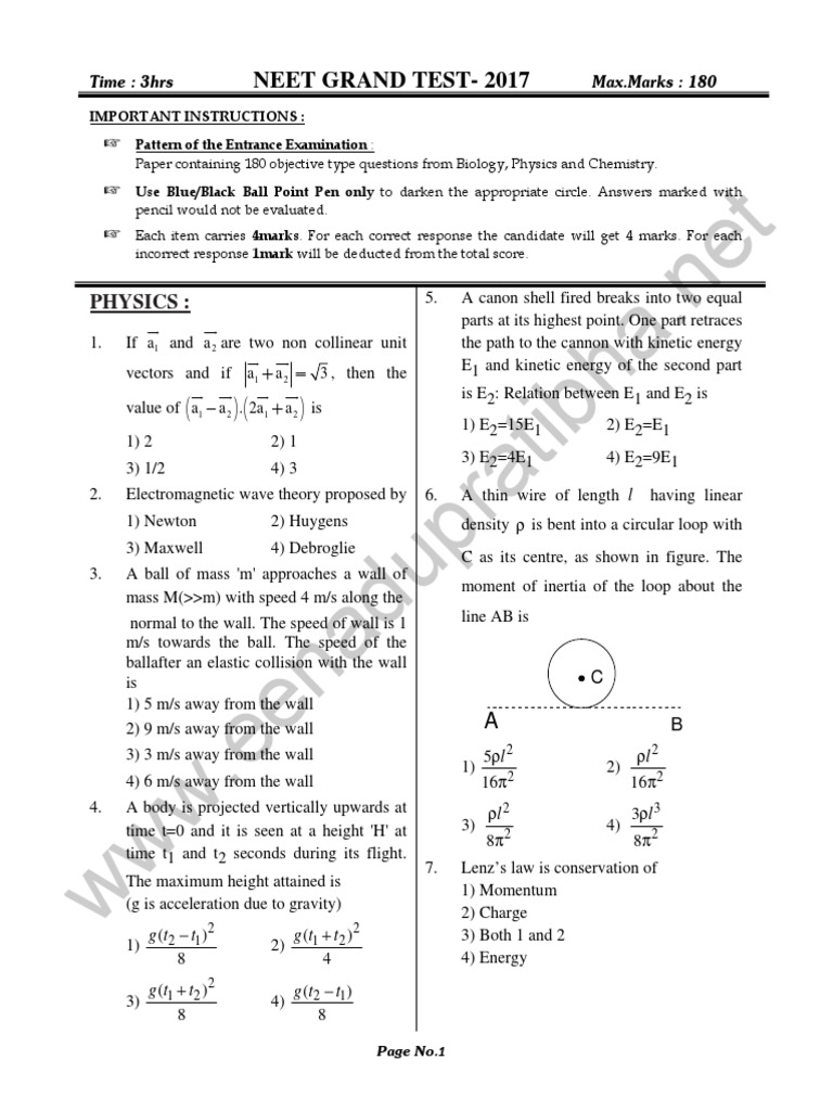 Neet Model Grand Test 2017 | PDF | Chemical Equilibrium | Chlorine