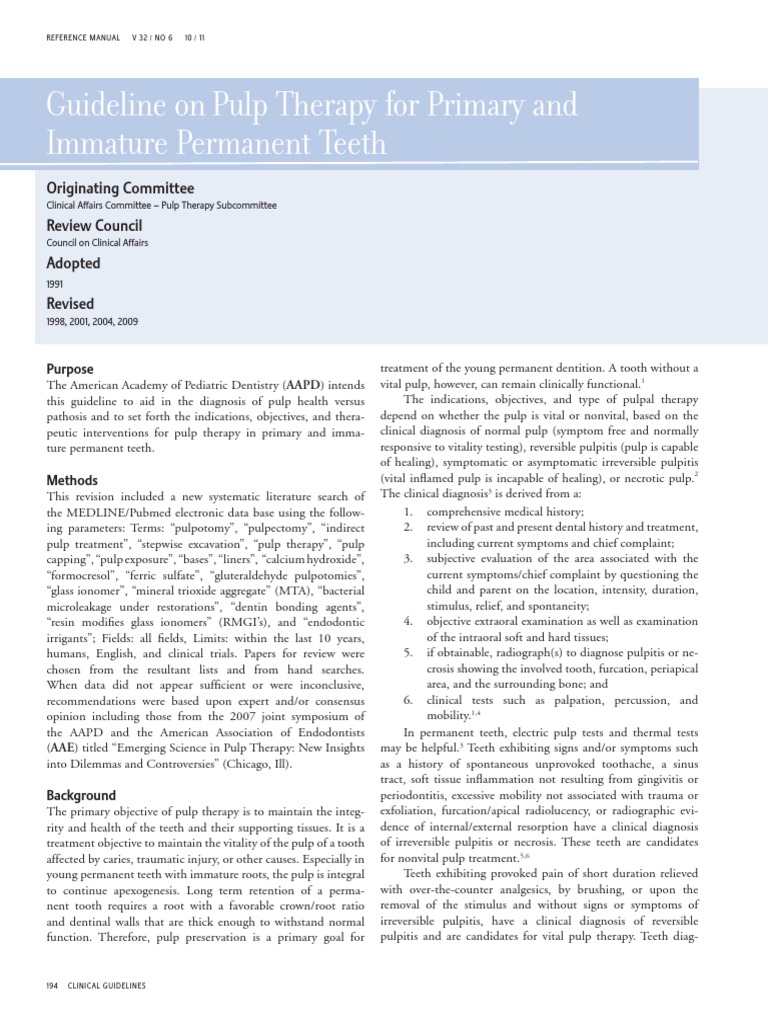 Pulp Therapy-Guideline Aapd | PDF | Dentin | Human Tooth