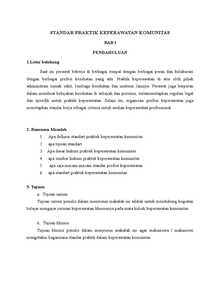 Standar Praktik Keperawatan Komunitas | PDF