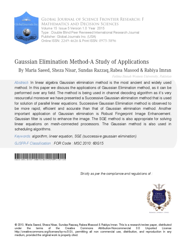 4 Gaussian Elimination Method | PDF | Forward Error Correction | Normal ...