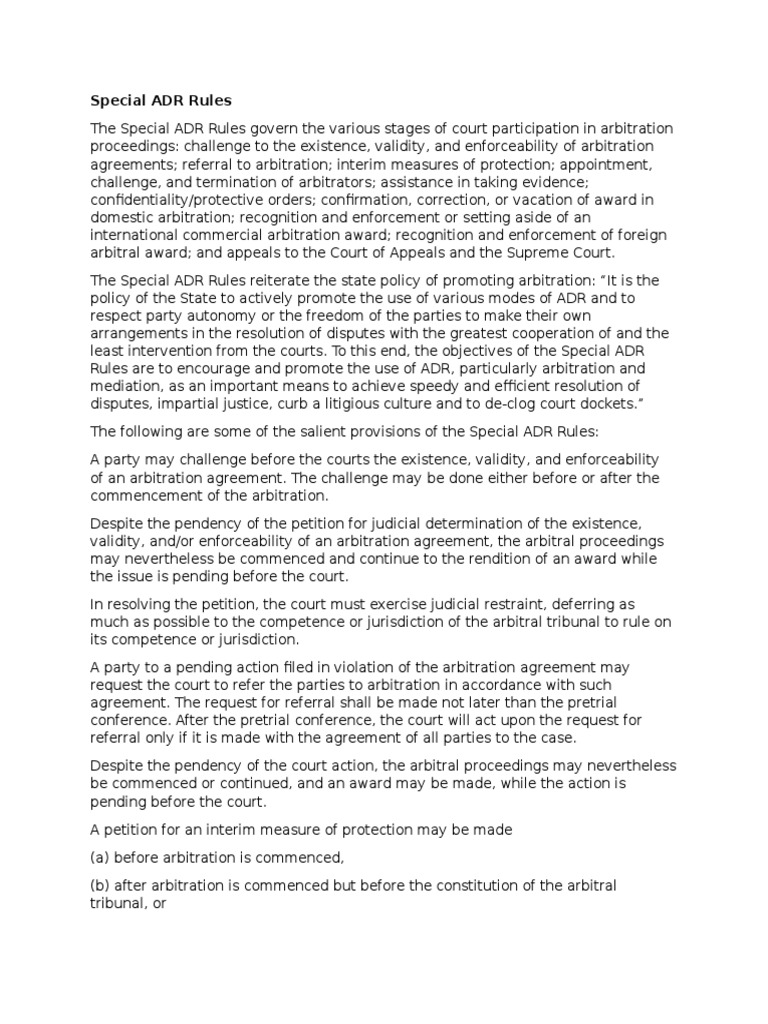 Special ADR Rules | PDF | Mediation | Alternative Dispute Resolution