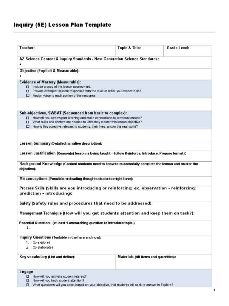 inquiry-based lesson plan template 17 | Neuropsychological Assessment ...