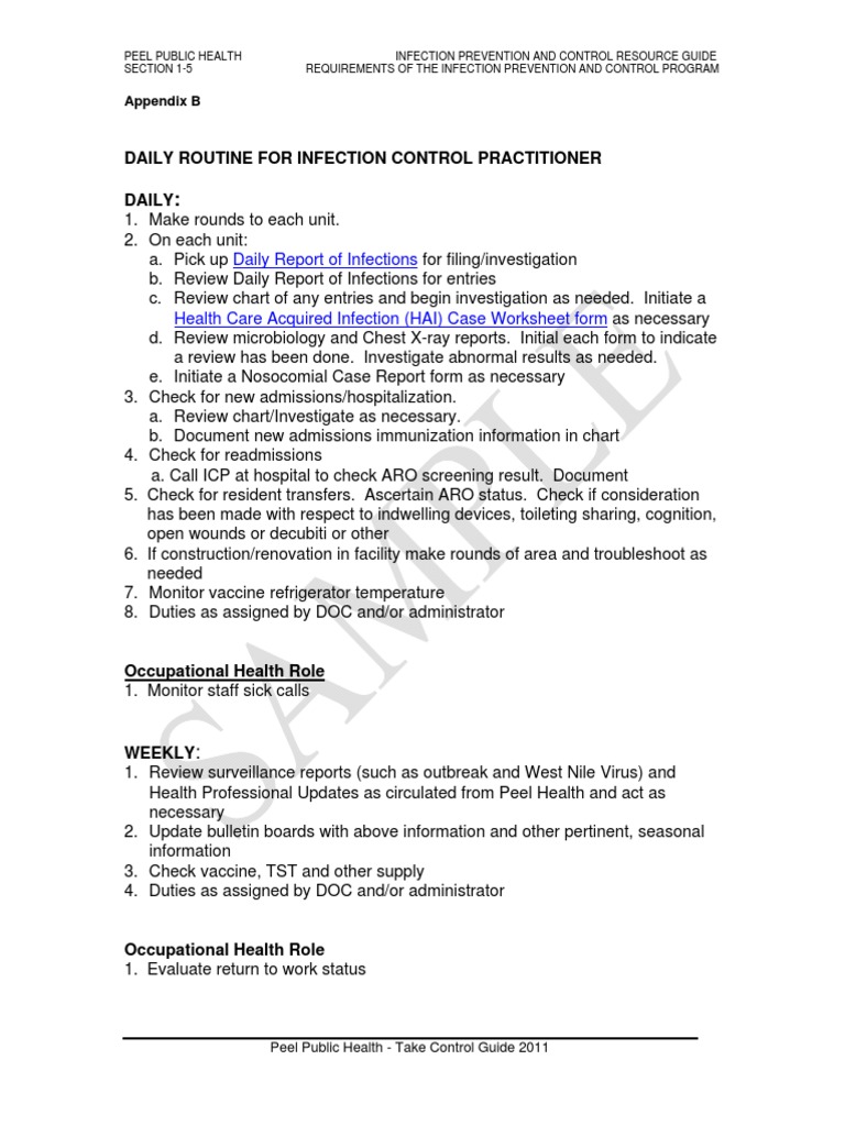 1 5 Appendix B Daily Routine For Infection Control Practitioner | PDF