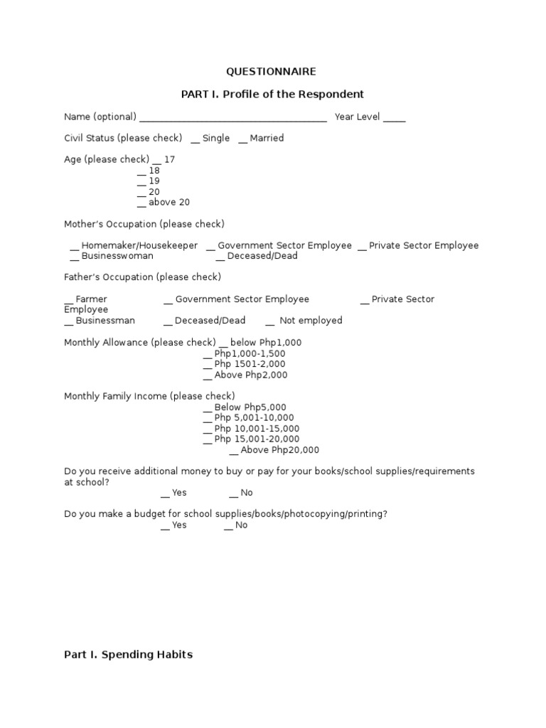 Questionnaire Spending | Business | Free 30-day Trial | Scribd