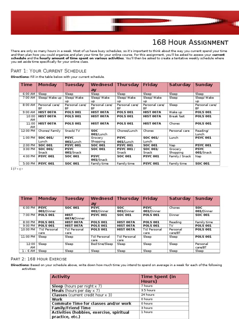 168 Hour Assignment | PDF | Course Credit | Academic Term