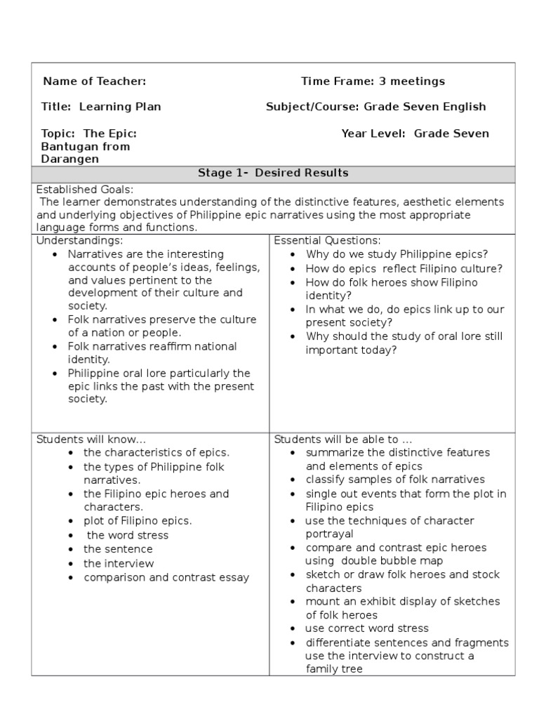 Lesson Plan | PDF | Folklore | Lesson Plan