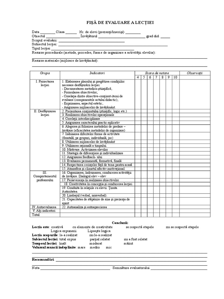 Fişă de Evaluare a Lecţiei