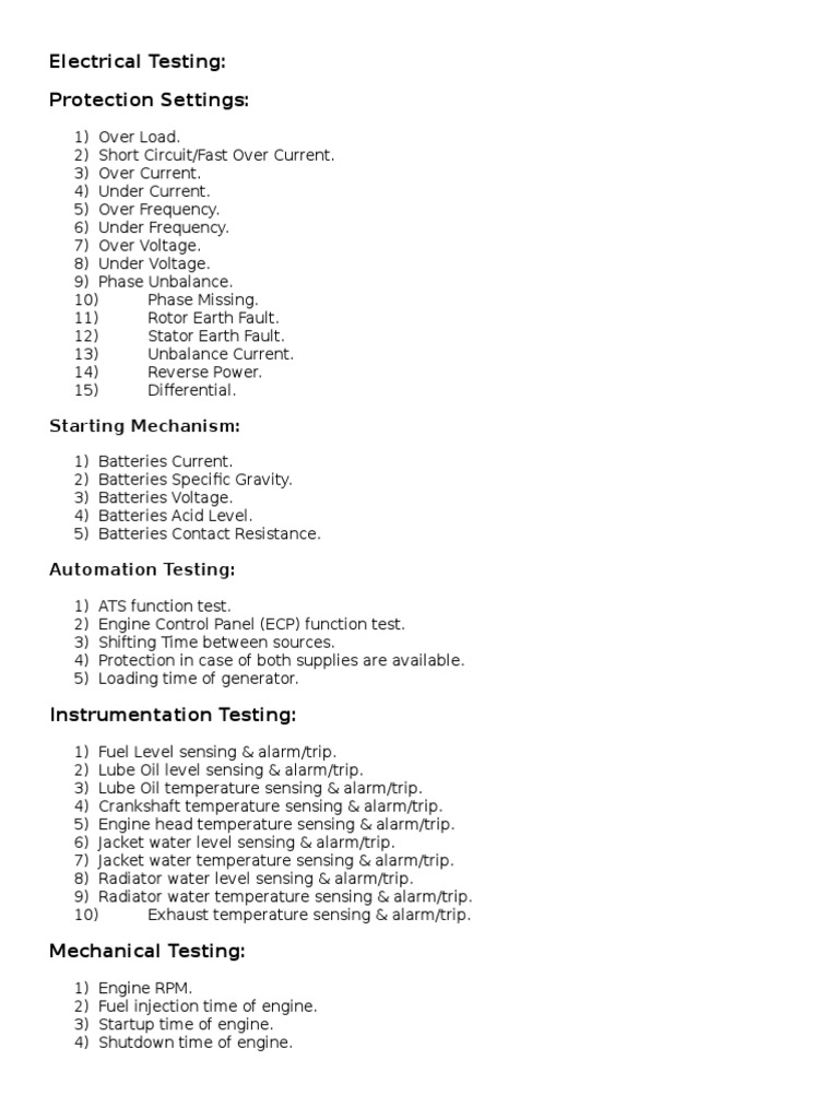 Electrical Testing: Protection Settings:: Starting Mechanism | PDF
