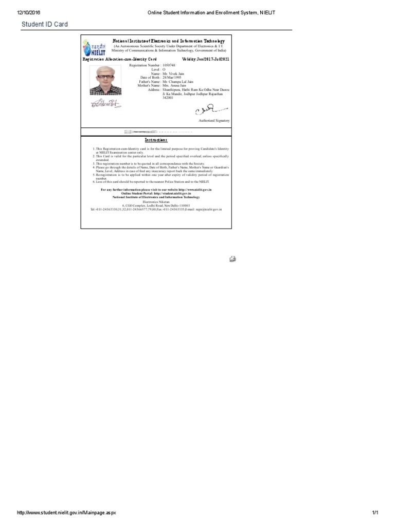 Online Student Information and Enrollment System, NIELIT | PDF ...