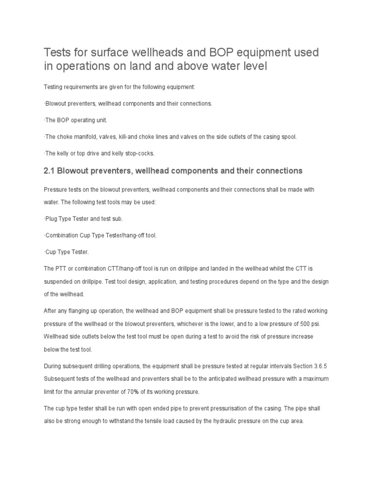 Surface and Underwater BOP Testing Procedures | PDF | Gas Technologies ...