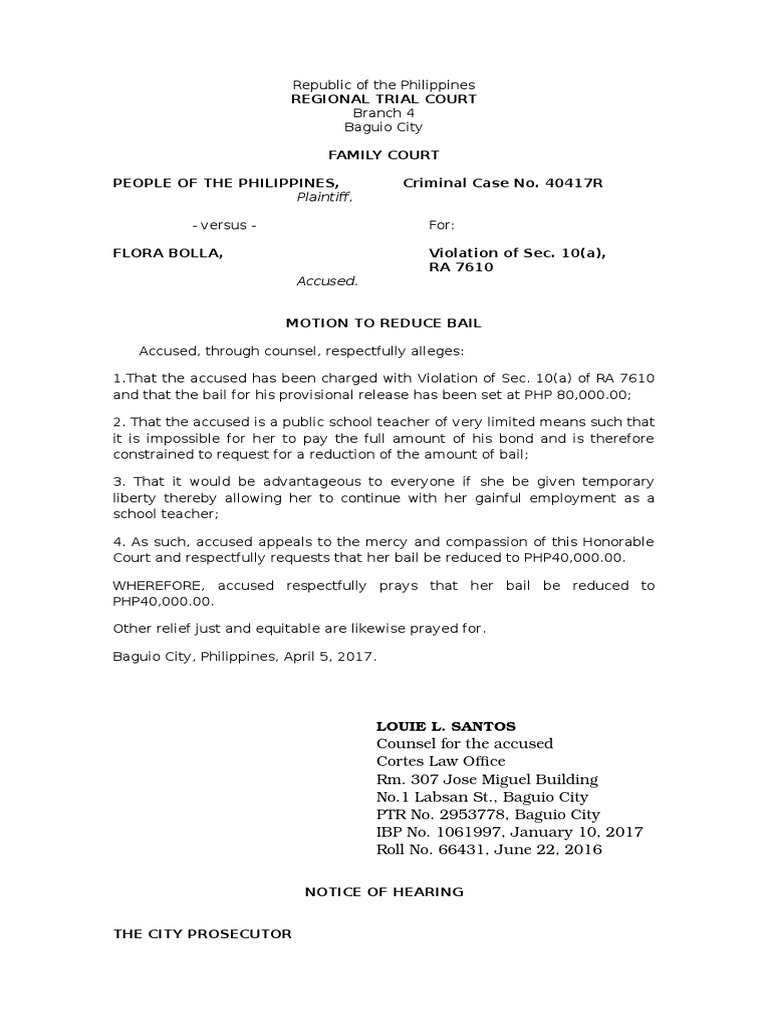 Motion To Reduce Bail | PDF