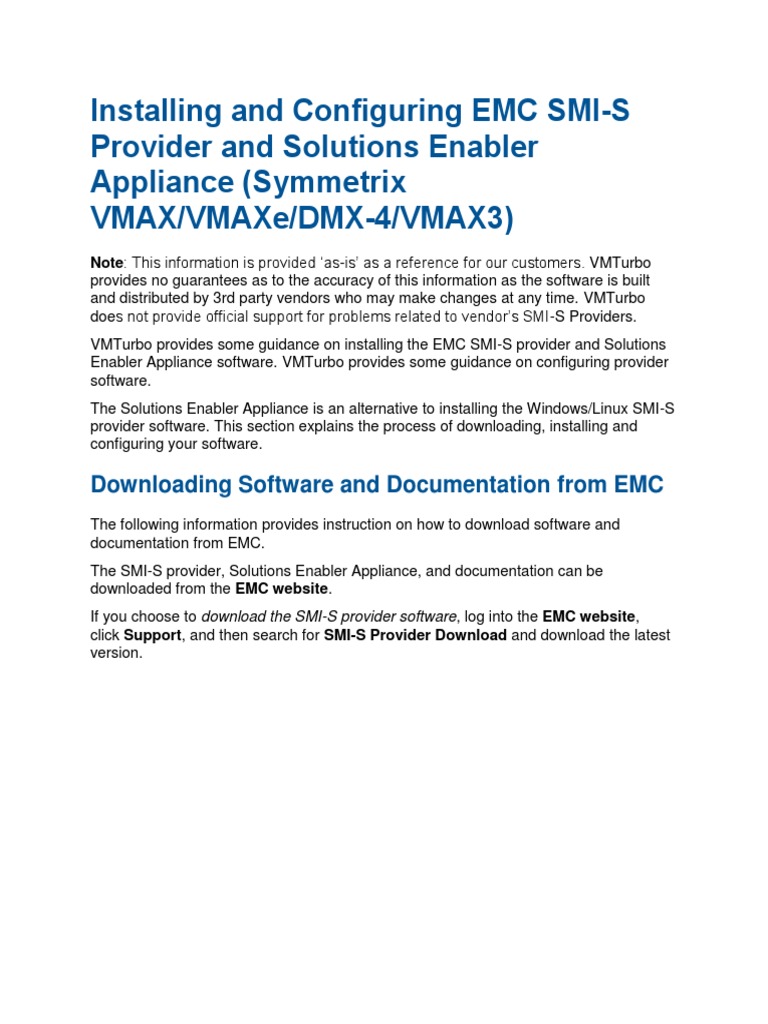 Installing and Configuring EMC SMIS | PDF | Installation (Computer ...