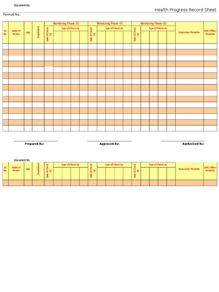 Health Progress Record Sheet: Monitoring Phase - 01 Monitoring Phase ...