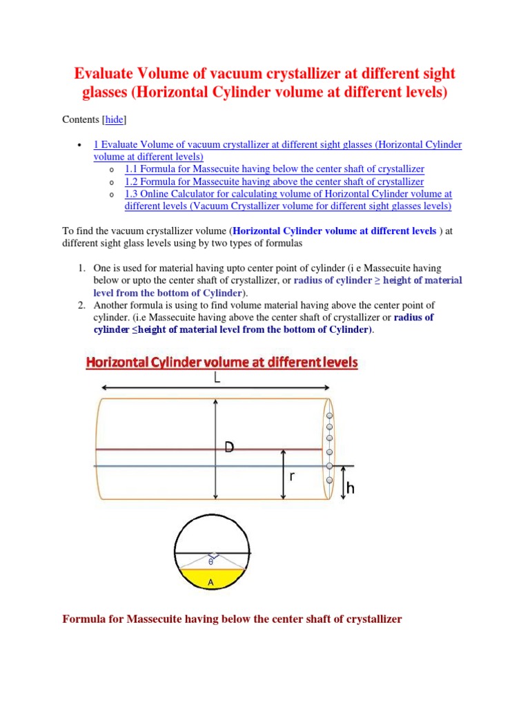 Formula To Find Horizontal Cylinder Volume at Different Levels | PDF ...