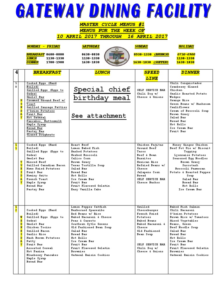 Gateway Galley Menu 10 - 16 Apr 17 | PDF | Foods | Cuisine