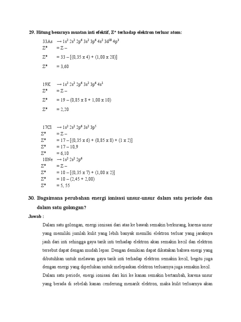 Hitung Besarnya Muatan Inti Efektif, Z Terhadap Elektron Terluar Atom ...
