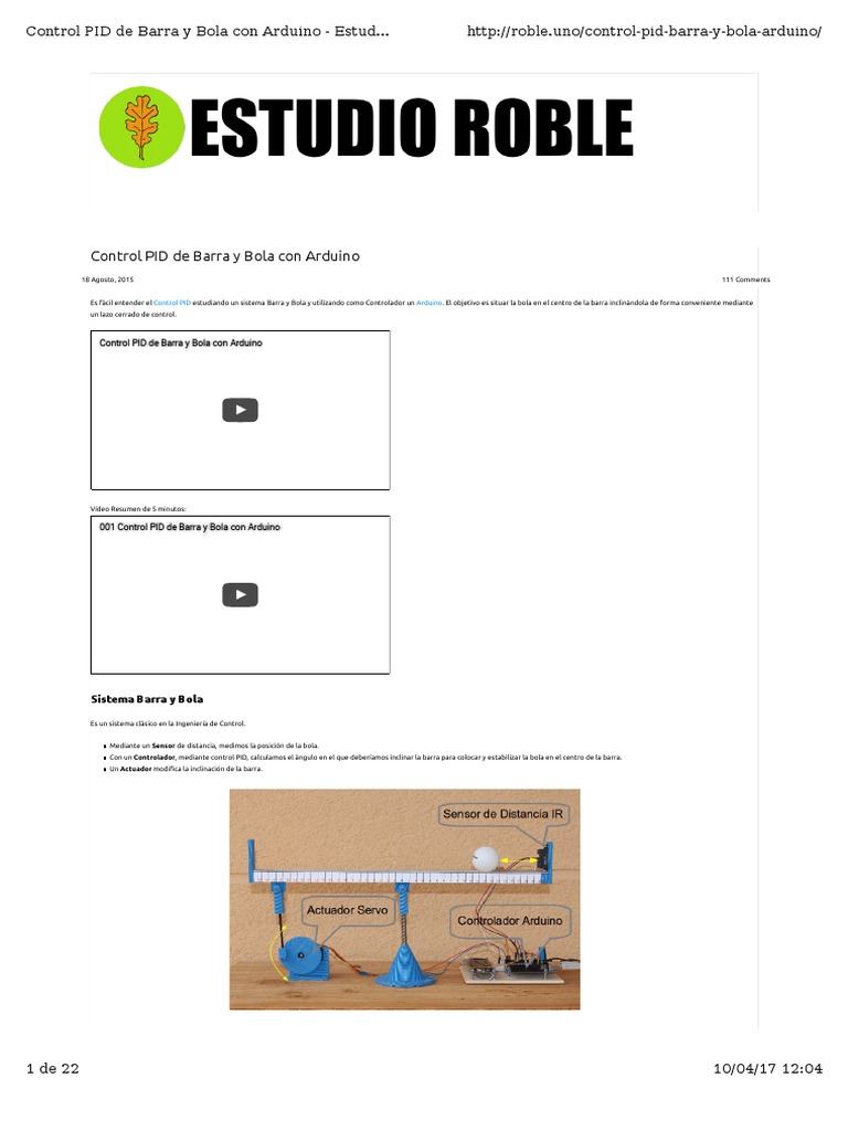 Control PID con Arduino: Barra y Bola | PDF | Ingenieria Eléctrica ...