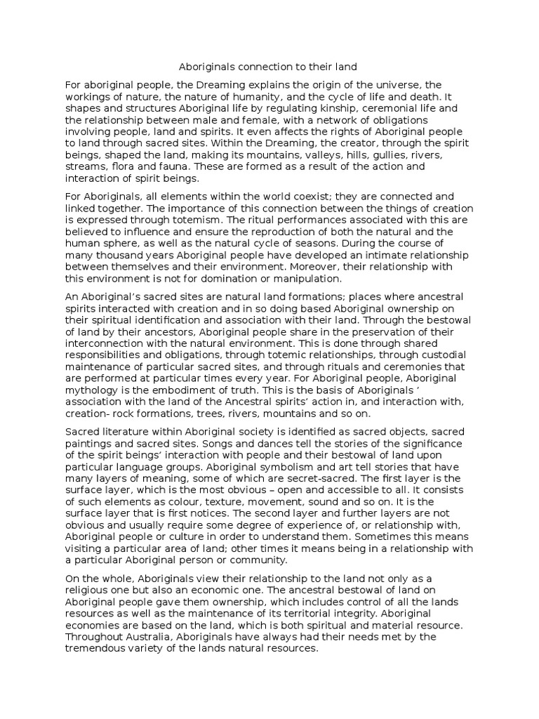 Aboriginals Essay Connection To Land | PDF