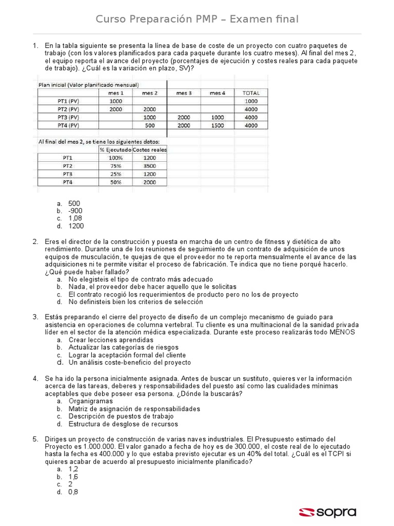 Examen Final PMP- Preguntas | Planificación | Presupuesto