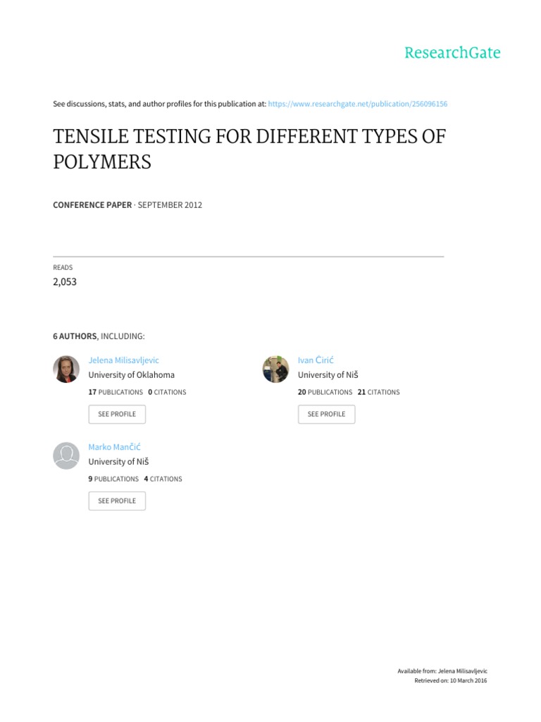 Tensile Testing of Various Polymers | PDF | Yield (Engineering) | Polymers