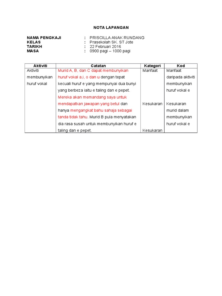 Nota Lapangan Awal | PDF