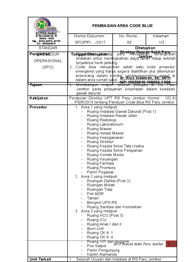 SPO Pembagian Area Code Blue | PDF