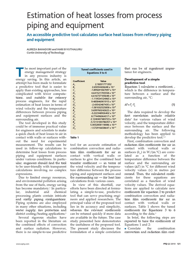 Estimation of Heat Losses From Process Piping and Equipment | PDF ...