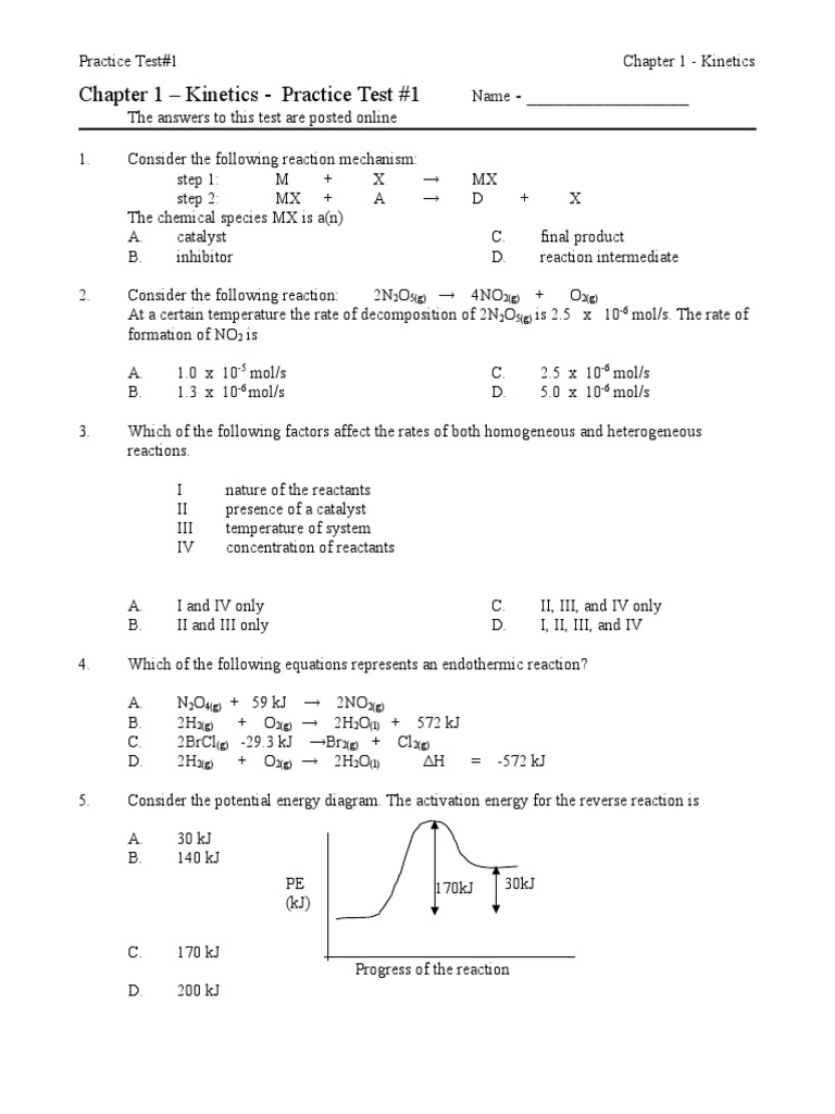Kinetics Practice Test 1 | PDF | Chemical Kinetics | Activation Energy