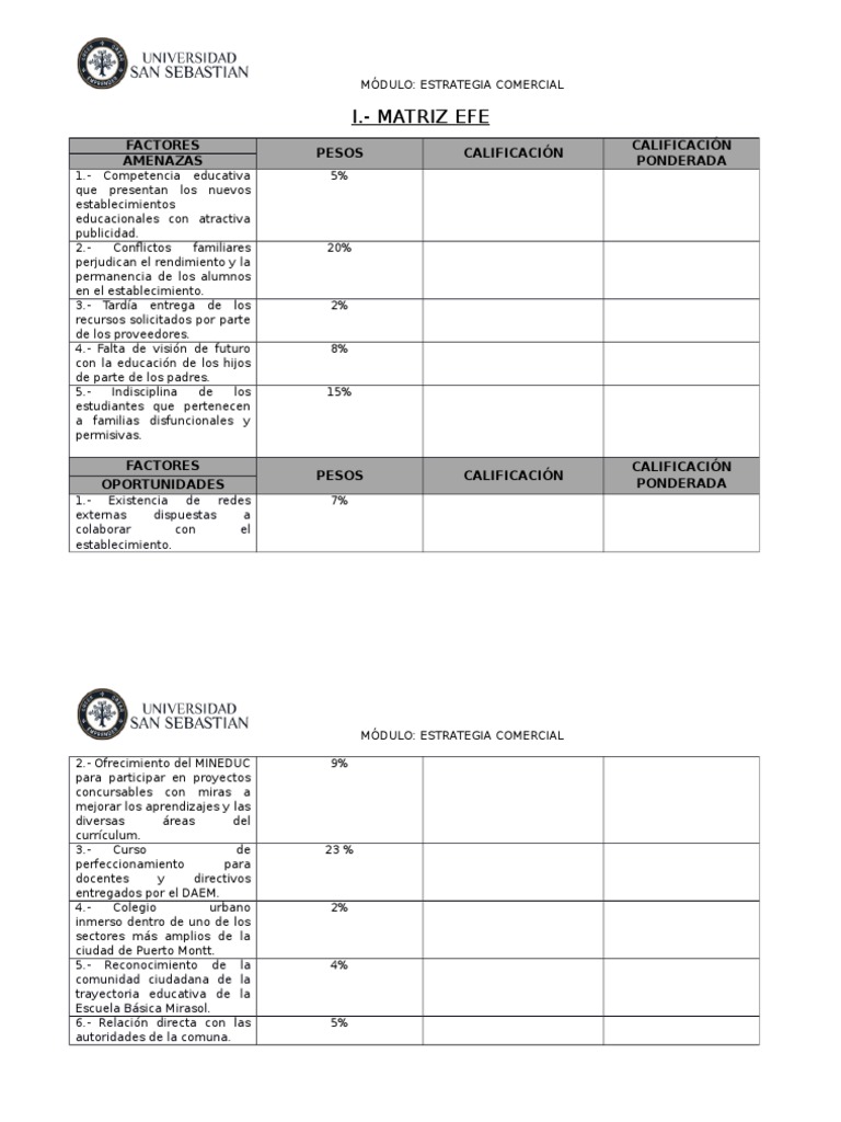 Matriz Efe - Efi | PDF | Compartir | Maestros
