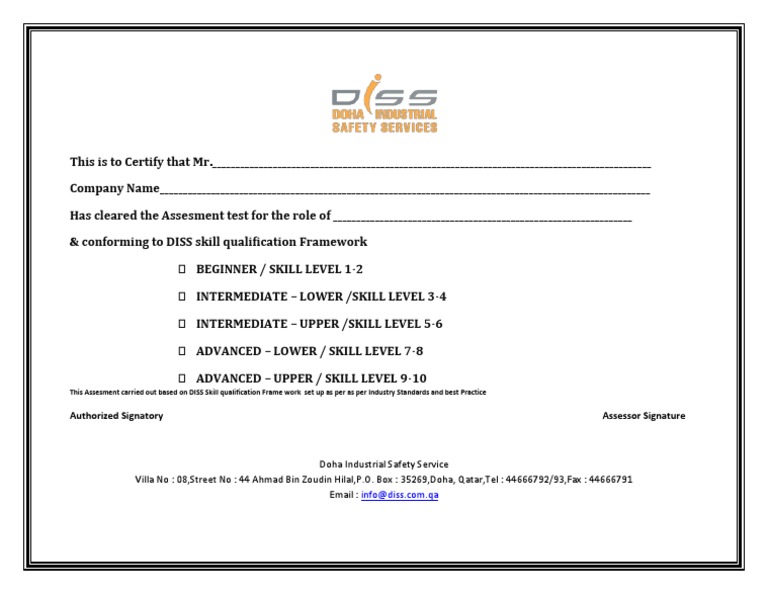Skill Assement Certificate Template | PDF