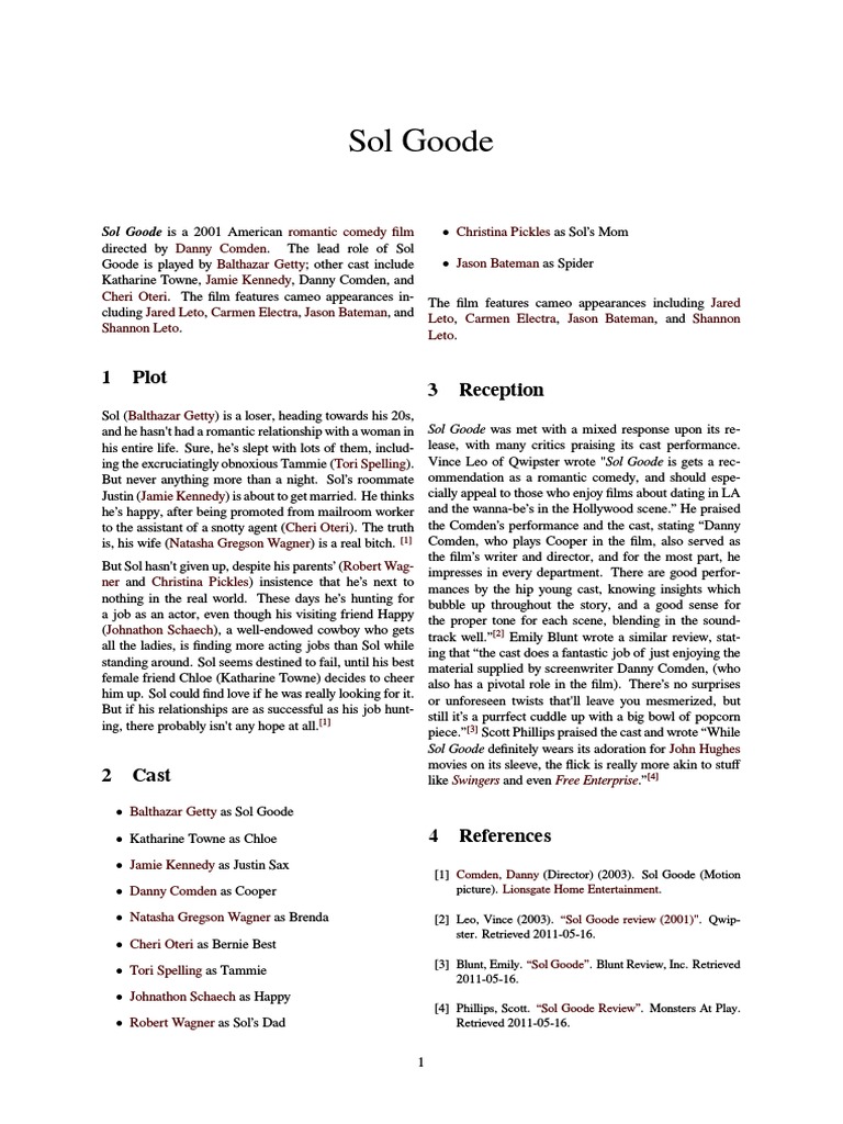 Sol Goode: 1 Plot 3 Reception | PDF | Cinema | Leisure