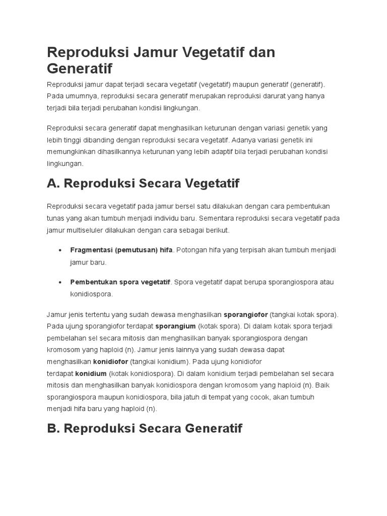 Reproduksi Jamur Vegetatif Dan Generatif | PDF | Kesehatan Holistik