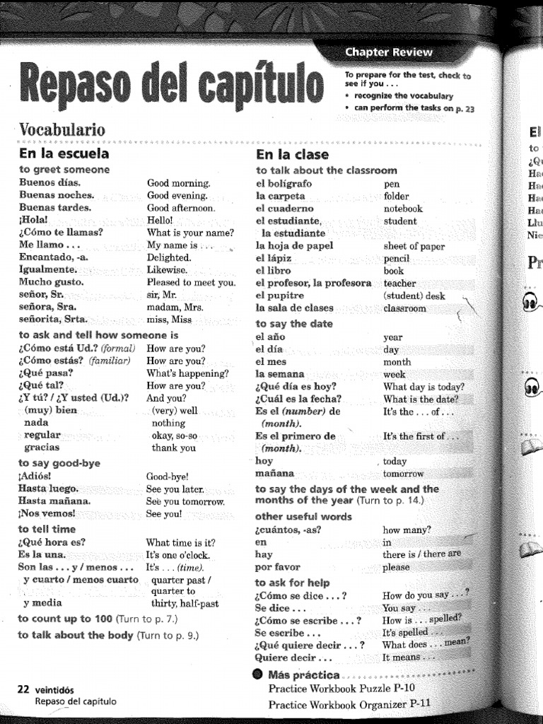Para Empezar Vocabulario Spanish 1 | PDF