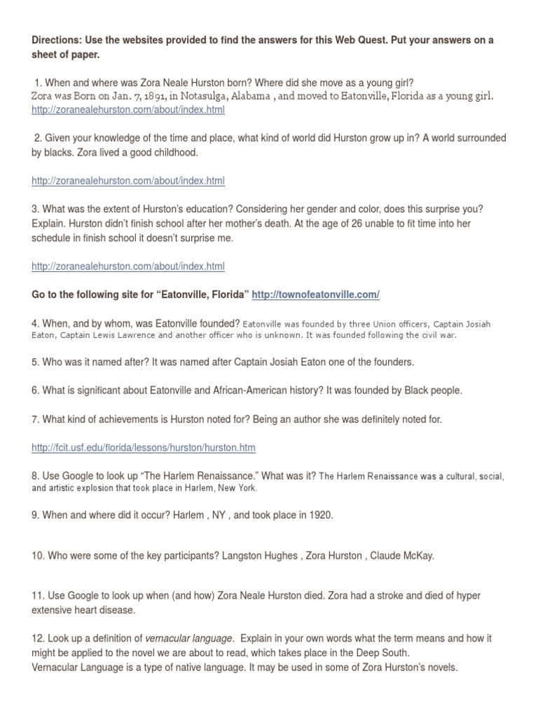 Hurston Webquest | PDF | Harlem Renaissance