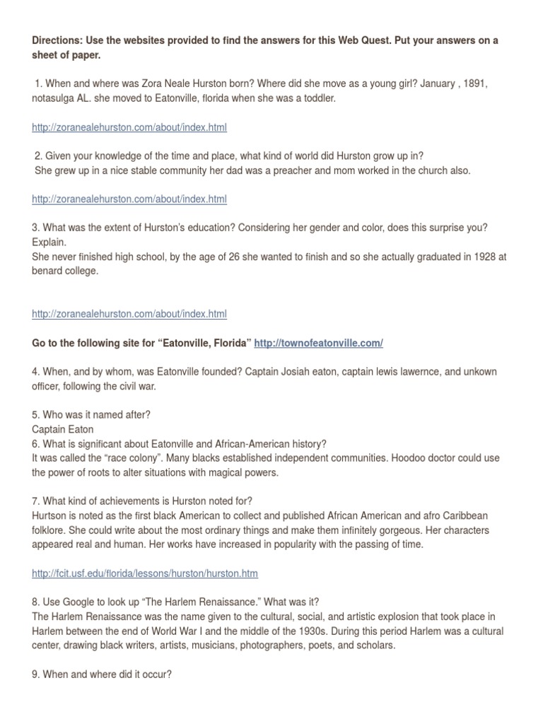 Hurston Webquest | PDF | Harlem Renaissance