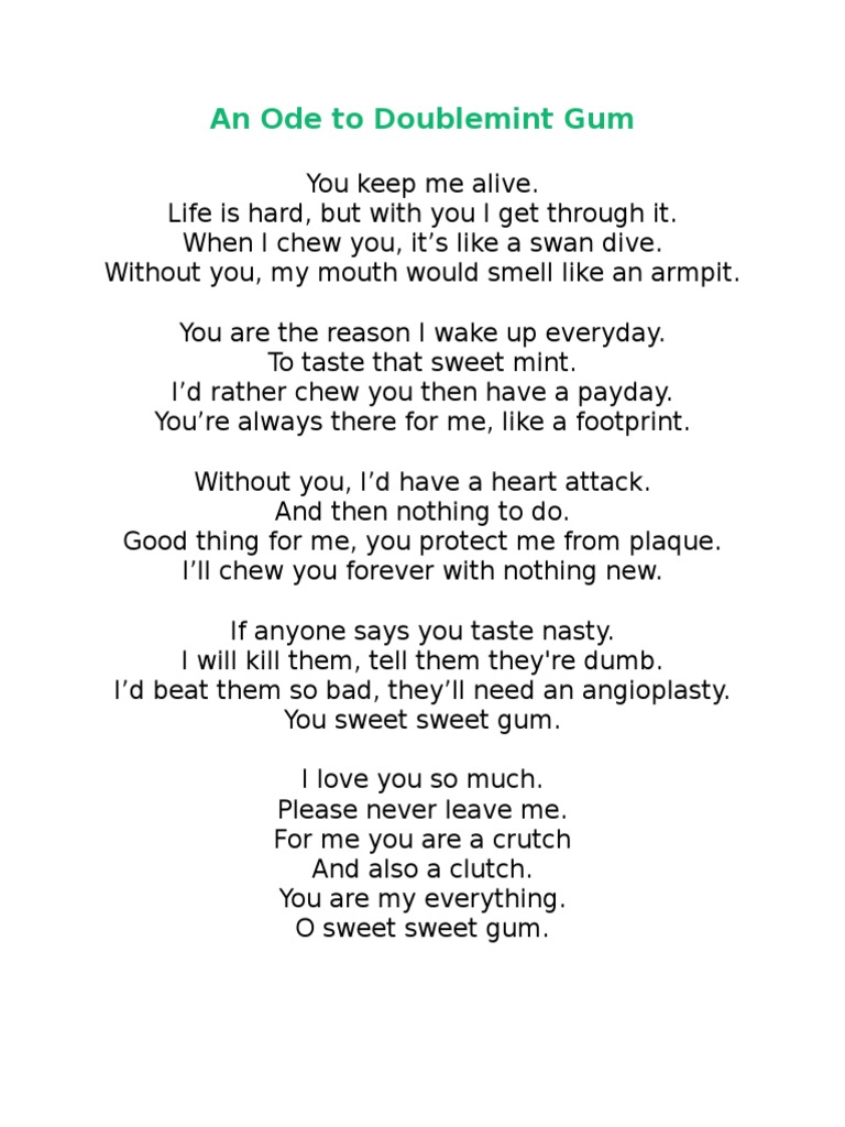 An Ode To Doublemint Gum | PDF | Poetry