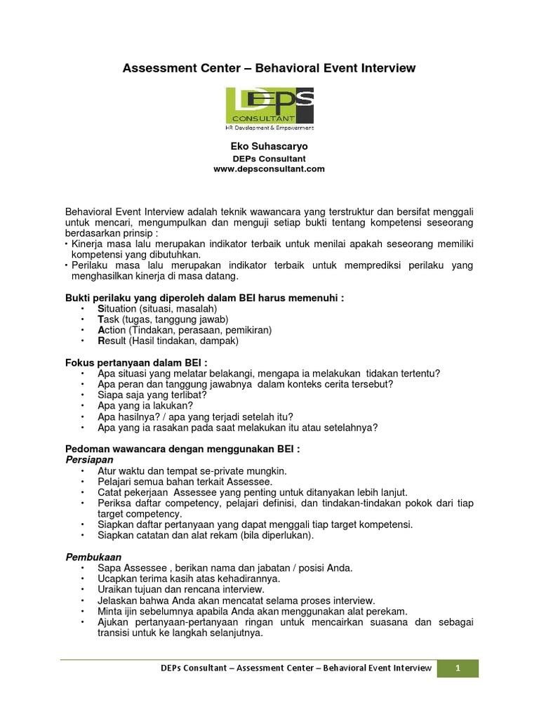 Assessment Center - Behavioral Event Interview PDF | PDF