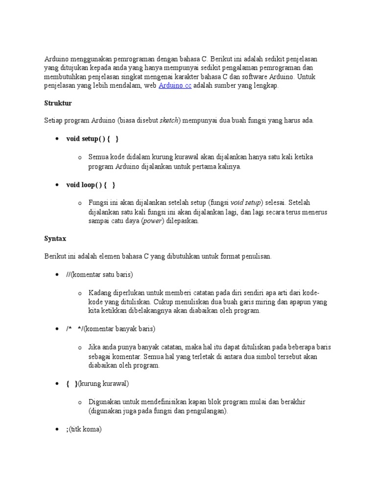 Arduino Menggunakan Pemrograman Dengan Bahasa C | PDF | Metode & Bahan ...