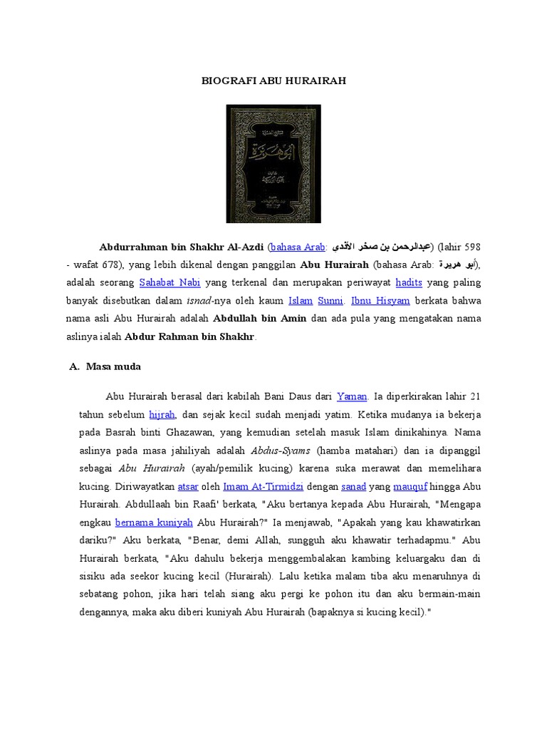 Biografi Abu Hurairah Biografi Abu Hurairah