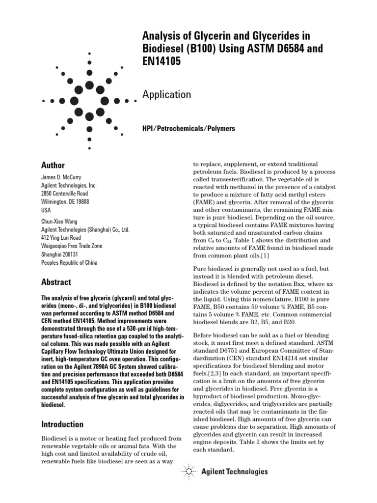 Metdo Astm d6584 Esplicado X Agilent | PDF | Biodiesel | Gas Chromatography
