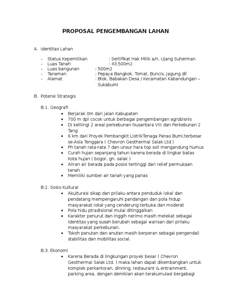 Proposal Pengembangan Lahan | PDF
