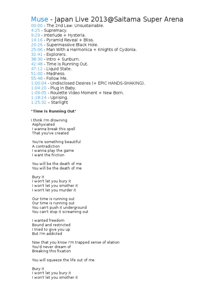 Muse Lyrics | PDF | Leisure | Entertainment (General)