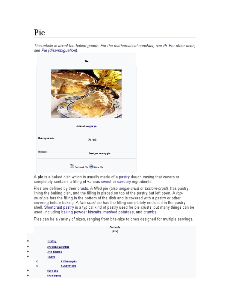 Pie History and Variations | PDF | Cooking, Food & Wine | History