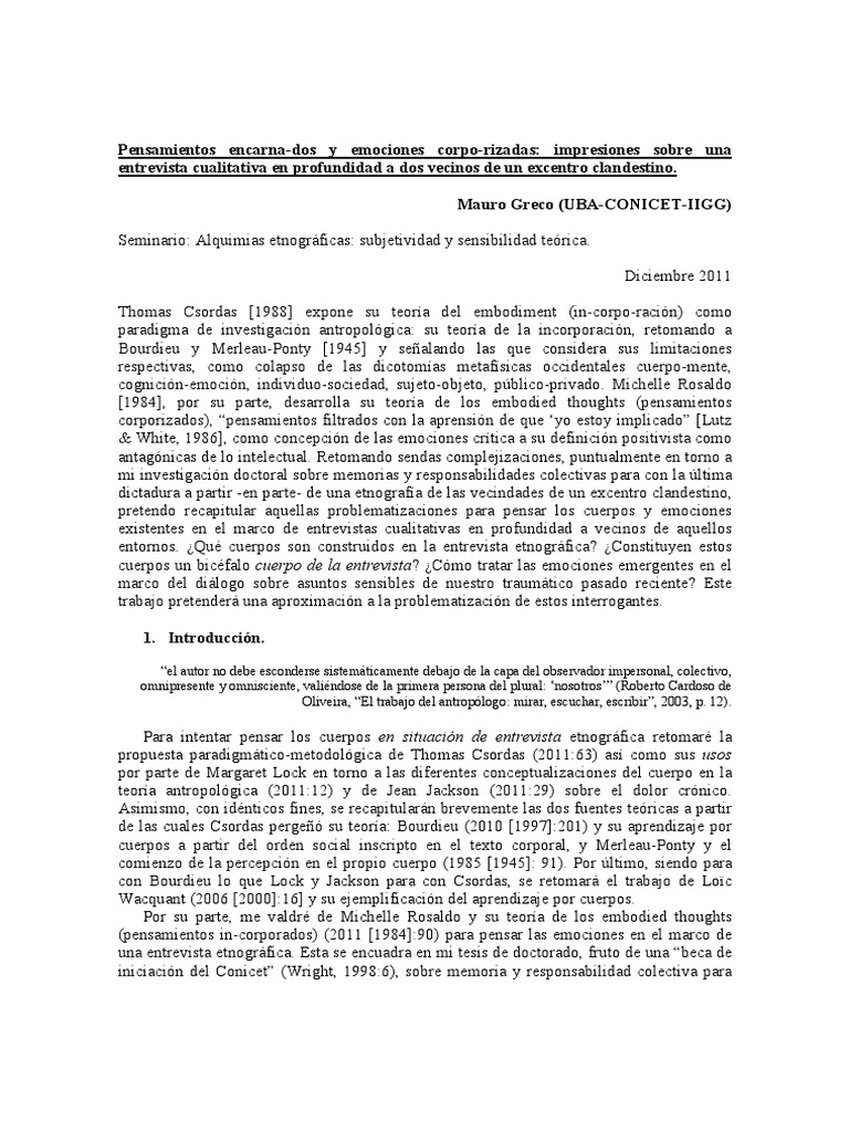 Cuerpos y Emociones en Entrevistas | PDF | Etnografía | Las emociones