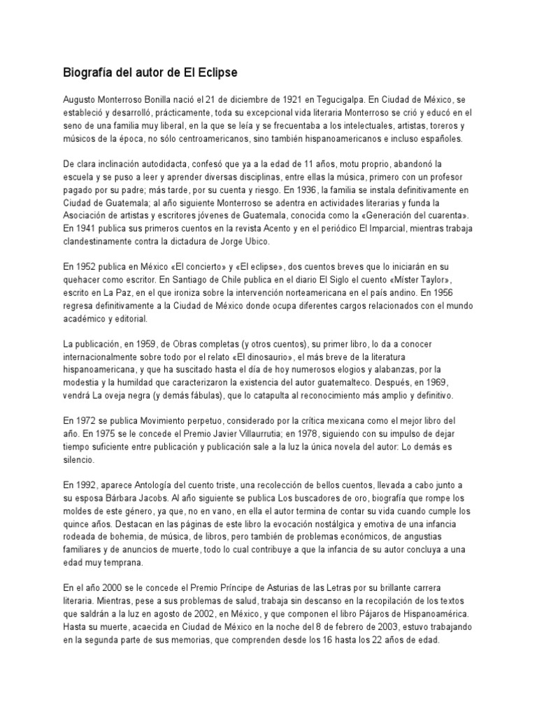 06. Biografía del autor de El Eclipse | PDF | Cuentos | México
