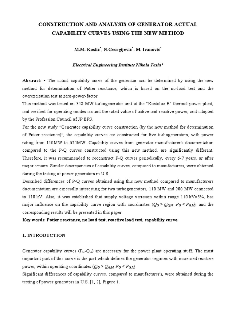 Construction and Analysis of Generator Actual Capability Curves Using ...