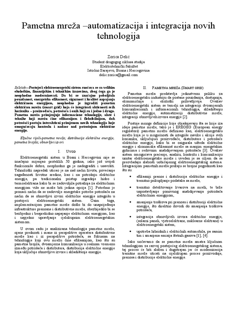 Pametna Mreža - Automatizacija I Integracija Novih Tehnologija | PDF