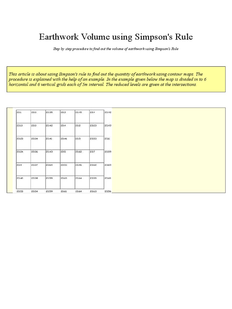 Earthwork Volume Calculation via Simpson's Rule | PDF | Teaching ...