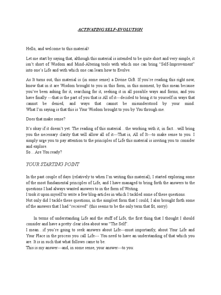 Activating Self-Evolution: Your Starting Point | PDF | Self | God