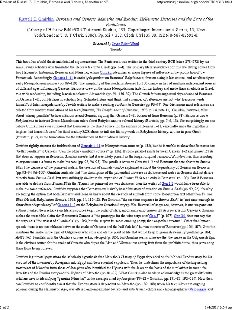 Review of Berossus | PDF | The Exodus | Genesis Creation Narrative